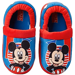 Disney Boys’ Mickey Mouse Slippers – Cozy Plush Fuzzy Slippers: Non-Slip, Non-Skid Slippers for Boys (Toddler/Little Kid), Size 11-12, Blue Red Mickey