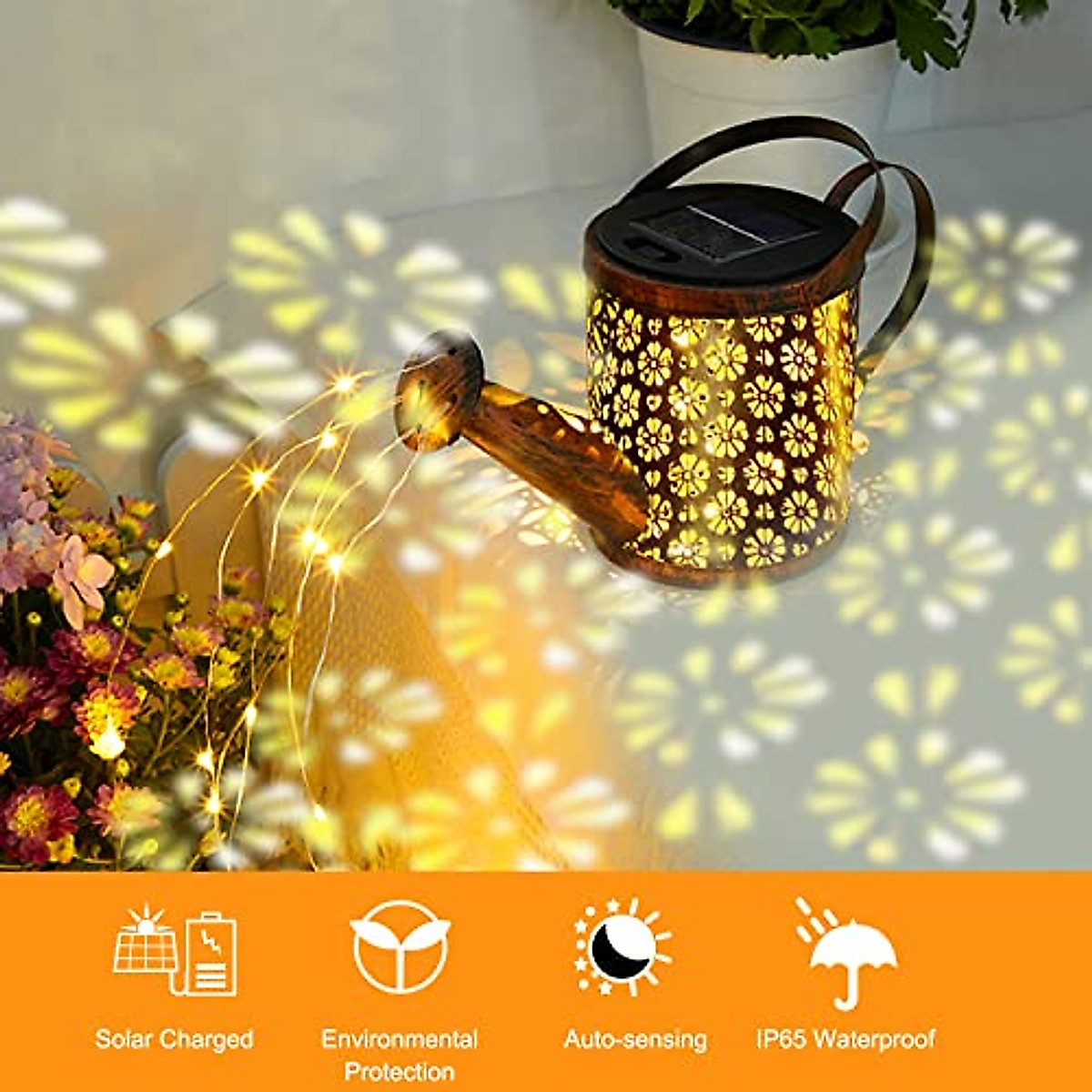 Ledeak Solar Watering Can with Lights, Creative Garden Shower Light with Hook, Hanging Solar Lantern Outdoor Metal Waterproof Garden Art Light Decor for Table Pathway Walkway Patio Lawn Home Yard