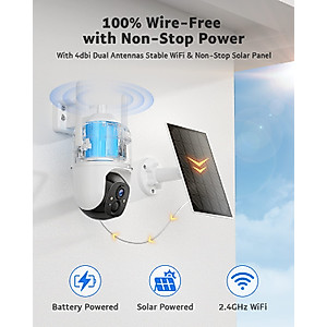 Bestsee Solar Security Camera Outdoor, 2K 360° View PTZ 2.4G Wireless Cameras for Home Security with Mobile App, Spotlight & Siren/3MP Color Night Vision/2-Way Talk/AI Motion Detection/SD/Cloud