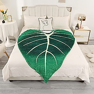 DECMAY Leaf Blanket Leaf Decor Print Throw Blanket,Single Layer Soft Plush Flannel Throw Decorative Leaves Design for Sofa Bed Beach Towel let Throw (60 * 86in)
