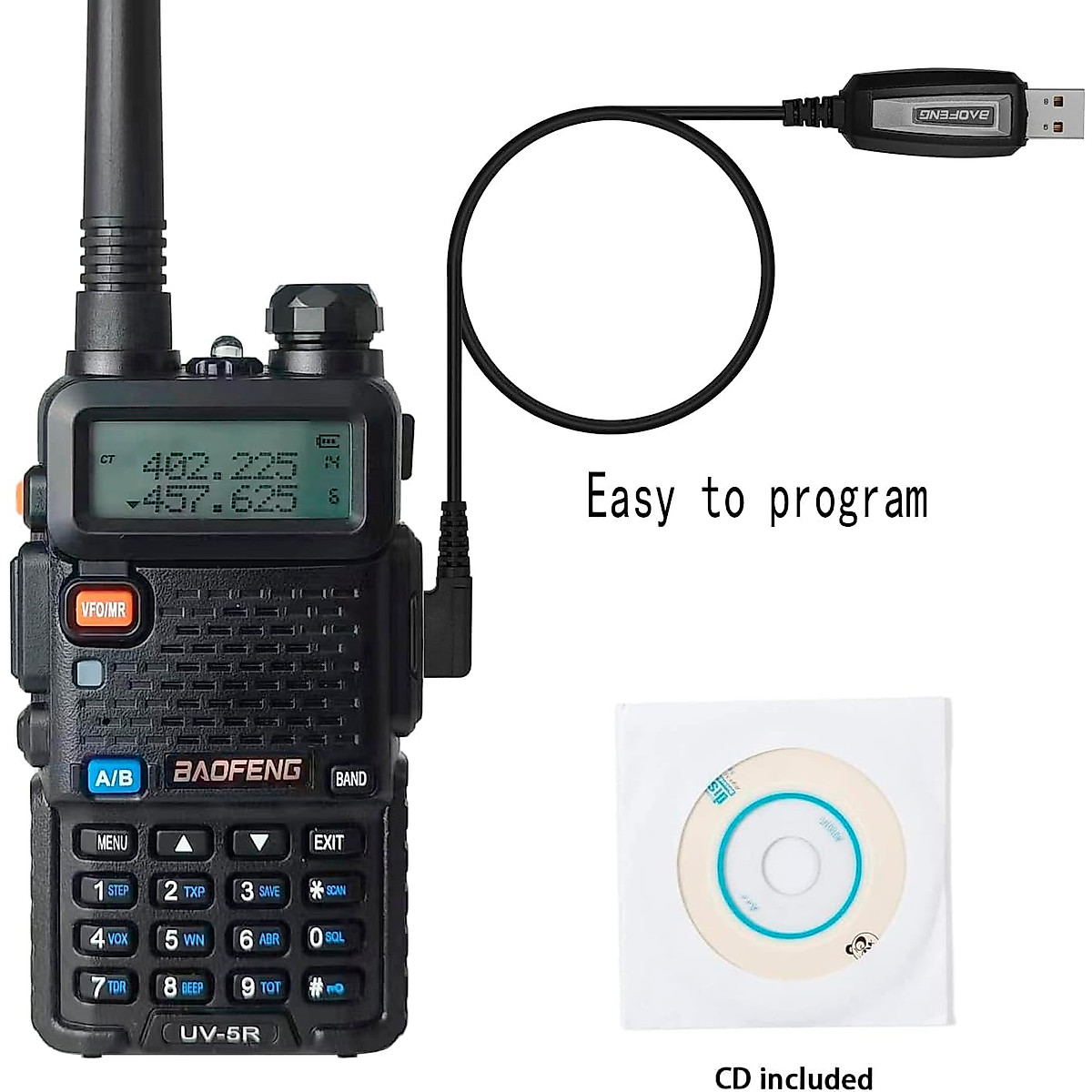 BAOFENG UV-5R Radio, Handheld Ham Radios Long Range, Dual Band Programmable Two Way Radios with Programming Cable, Portable Amateur HT Radio(2 Pack)