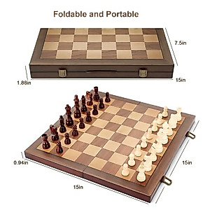 Hurdaos Magnetic Wooden Chess Board & Crafted Pieces Set, 15'' Folding Chessboard, Portable Travel Chess Game for Kids Adults Tournament Professional Beginner, Luxury Chess, Unique Design, 2 players