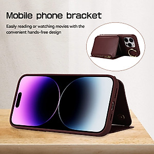 Furiet Wallet Case for iPhone 11 Pro 5.8 with Wrist Shoulder Strap Card Holder Ring StFlip PU Leather 6+ Slots Zipper RFID Blocking Phone Cover for iPhone11pro iPhone11 i XI 11s 11pro Wine Red