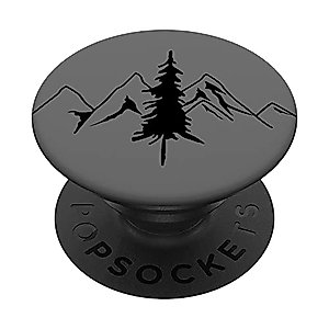 Pine Tree Mountain Scene Black Forest Pattern for Women Men PopSockets Swappable PopGrip