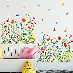 DECOWALL SG2-2114 Garden Flower Wall Stickers Birds Plants Floral Decals Removable for Nursery Bedroom Living Room Art Home Mural Decoration Decor