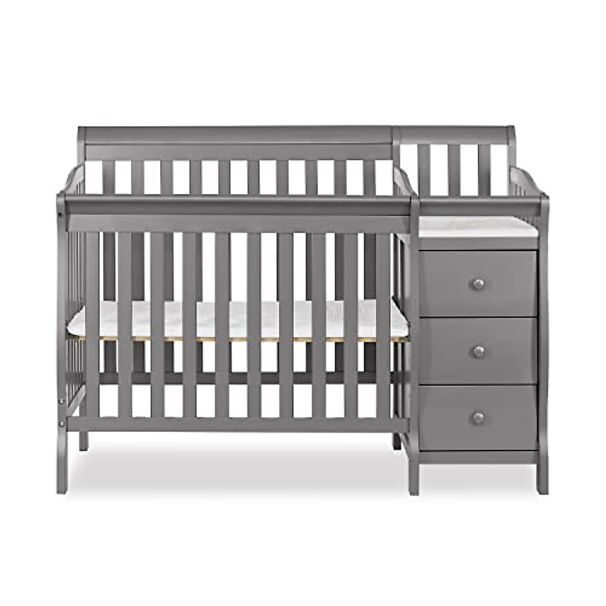 Dream On Me Jayden 4-in-1 Mini Convertible Crib And Changer in Storm Grey, Greenguard Gold Certified, Non-Toxic Finish, New Zealand Pinewood, 1" Mattress Pad