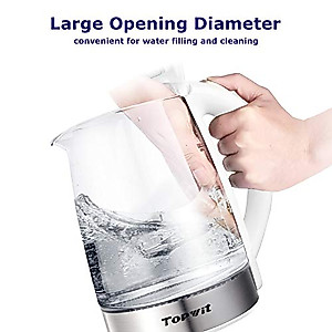 Topwit Electric Kettle Glass Electric Tea Kettle, 2L BPA-Free Hot Water kettle, Stainless Steel Inner Lid and Bottom Water Warmer, Fast Heating with Auto Shut-Off and Boil Dry Protection, White