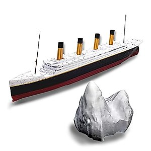 RMS Titanic Model 1 Foot in Length w/Floating Iceberg Model Included, White, 1 FT LONG