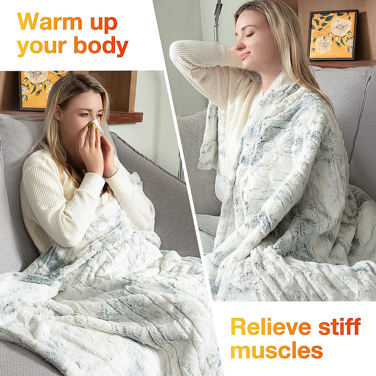 WOOMER Electric Heated Throw Blanket(50"x 60"), Soft Flannel Fast Heating Blanket with Multi-Color Option, 4 Heating Levels & 4H Auto Off, Machine Washable, Over-Heat Protection