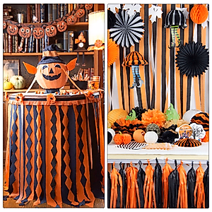 Yomiie 12 Rolls Crepe Paper Streamers, 360 Feet Orange Black Purple Tassels Streamer Paper for Halloween Theme Party Supplies Room Wall Decor Crafts Backdrop Decorations