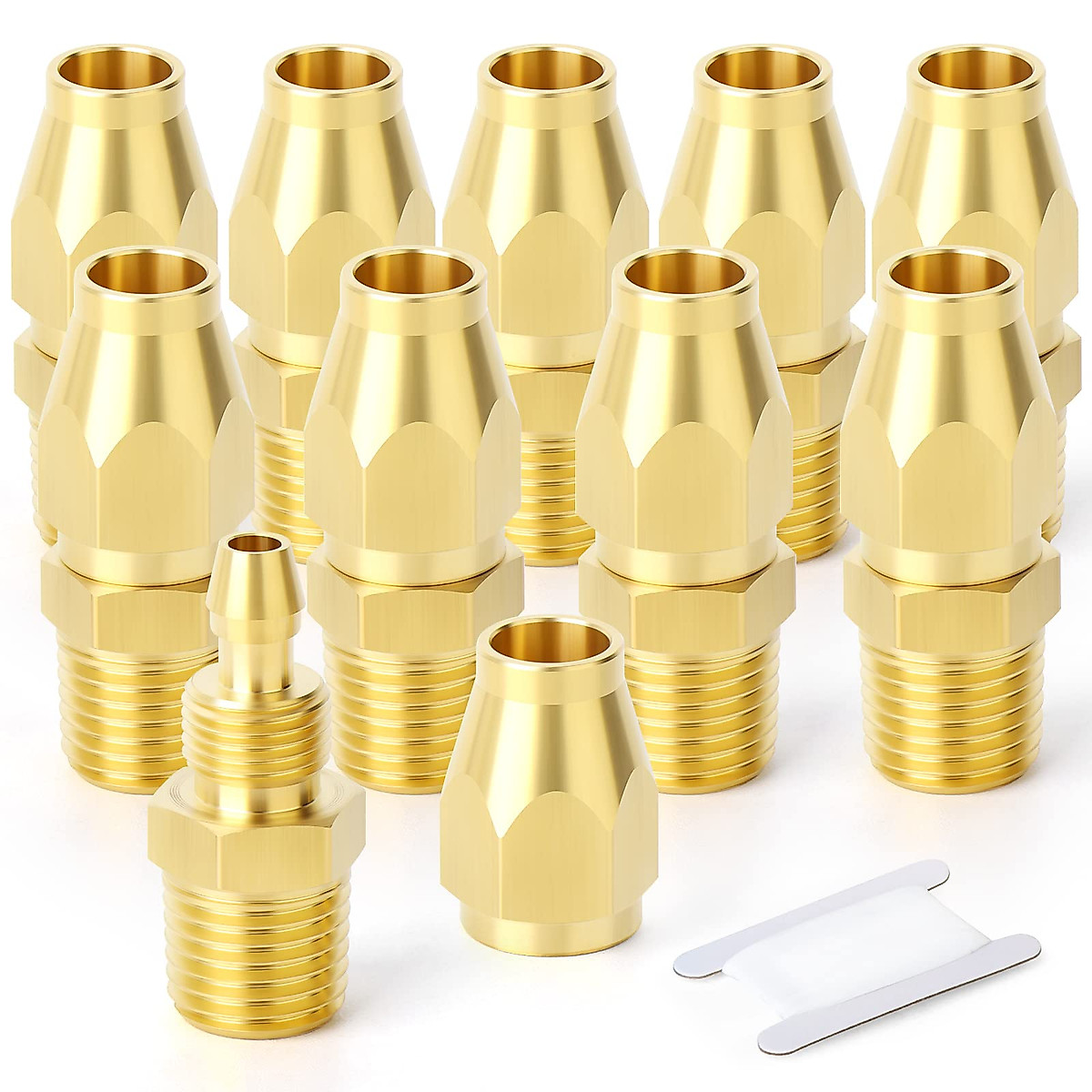 GASHER 5PCS Brass Pneumatic Replacement Fitting, Reusable Hose End Repair Fitting 1/4" Barb（Suitable for 1/4" ID，5/16" OD air hose) x 1/4" NPT Rigid