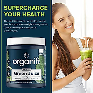 Organifi Green Juice - Organic Superfood Powder - 30-Day Supply - Organic Vegan Greens - Helps Decrease Cortisol - Provides Better Response to Stress - Supports Weight Control - Total Body Wellness