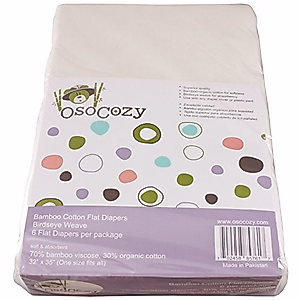 OsoCozy Bamboo/Organic Cotton Flat Cloth Diapers - Birdseye Weave - 32 x 35 Inch One-Layered Nappies, Super Soft 70% Bamboo, 30% Organic Cotton, Unbleached Natural Color. 6 Count