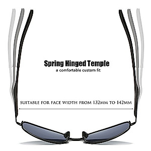 ZHILE Polarized Sunglasses Small Size Rectangular Wrap Metal Frame UV400 Protection (Black, 53)