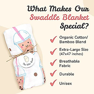 The Wee Bean Baby Swaddle Blanket, Organic Cotton and Bamboo Muslin Blanket, Soft, Breathable, & Multipurpose Baby Blankets for Boys & Girls, Japan Sushi Design, 47 x 47 Inches