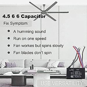 LONYE 5 Wire Ceiling Fan Capacitor Replacement for New TECH CBB61 250VAC 50/60 Hz 4.5 + 6 + 6μF