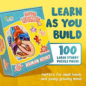 Human Heart Anatomy Floor Puzzle — Genius Games Doctor Livingston Jr Anatomy Toy - Kids Puzzles & Science Toys - Human Heart Anatomy Model - 100 Piece Jigsaw Puzzles for Kids, Toddlers, Teens