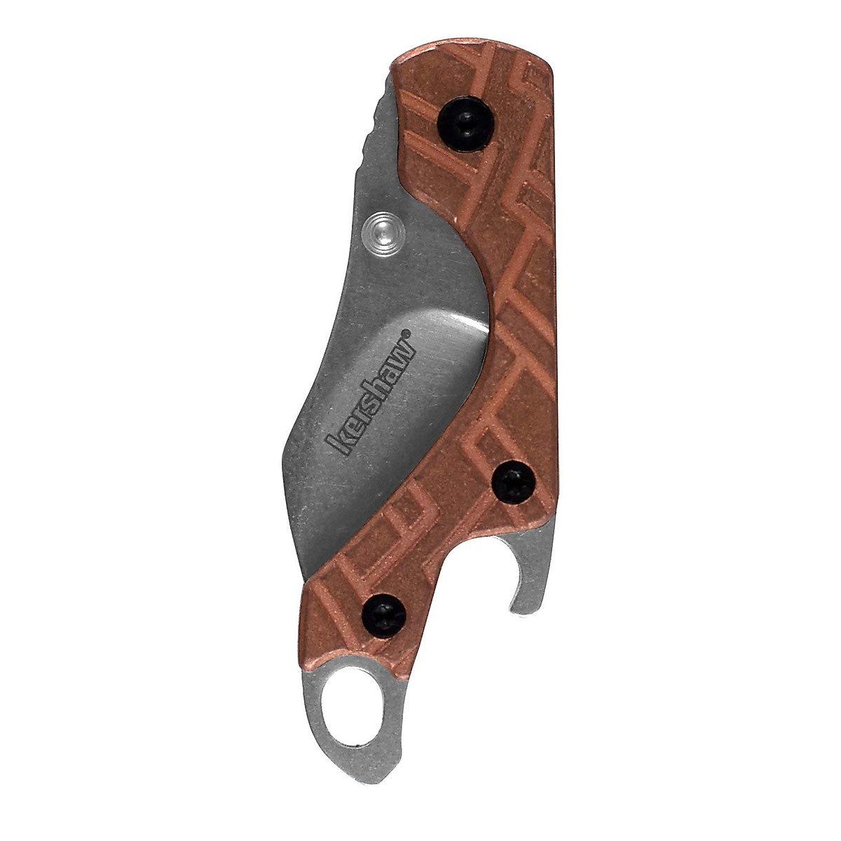 Kershaw Cinder-Copper 1.4 In. Blade; Small Pocket Knife with Stonewash Blade, Copper Handle, Manual Open, with Thumb Stud, Bottle Opener, Liner Lock and Lanyard Hole (1025CUX)