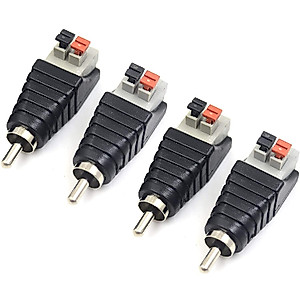 Poyiccot Speaker Wire to RCA Adapter Converter, RCA to Speaker Wire Adapter Subwoofer Speaker Phono RCA Male to AV 2 Screw Terminal Video Audio Spring Press Type Balun for CCTV, 4 Pack