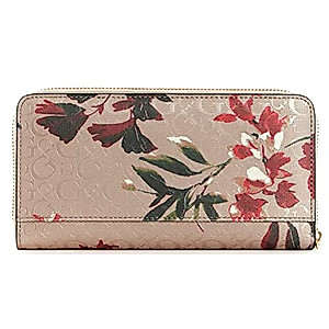 GUESS Factory Women's Aubrianna Logo Embossed Floral Print Zip Around Wallet Clutch Bag - Rose Dust