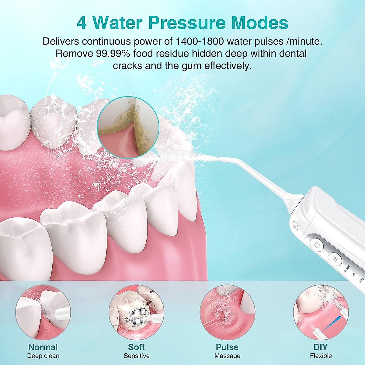 Cordless Water Dental Flosser Teeth Cleaner, INSMART Professional 300ML Tank DIY Mode USB Rechargeable Dental Oral Irrigator for Home and Travel, IPX7 Waterproof 4 Modes Irrigate for Oral Care