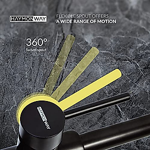 Haymonway Black Kitchen Faucet - Stainless Steel Kitchen Faucets with Pull Down Sprayer - 2 Functions & 360 Degree Kitchen Sink Faucet - Faucet for Kitchen Sink - 1 or 3 Hole Dual Function