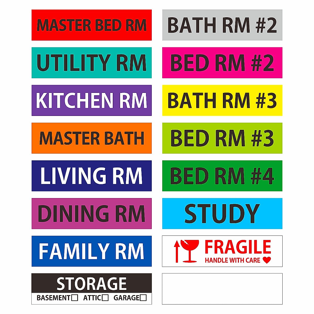640 Pcs Removable Home Moving Labels 15 Pre-Printed Color-Coded Plus 1 Customizable Blank (Each Measures 4" x 1")