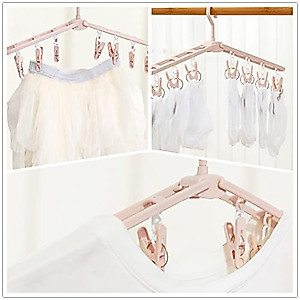 Fineget Folding Travel Shirt Socks Clothes Hangers with Clips Foldable Plastic Shorts Skirt Pants Suit Hangers Non Slip Closet Blue Drying Rack Displays (2 Pack Pink)