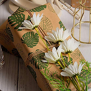 RUSPEPA Kraft Wrapping Paper Roll - Monstera Design Great for Summer, Holiday and Special Occasion Wrap - 24 inches X 100 feet