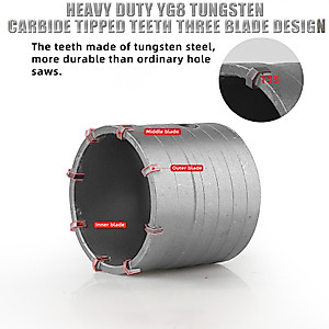 ZKH 9PCS Concrete Hole Saw Kit, Masonry Hole Saw 30 40 65 80 100 MM with 2 Drill Bits and SDS Plus & Max Shank, Hole Saw Set for Concrete Cement Brick Stone Wall Drilling