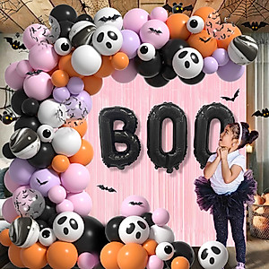 Pink Halloween Balloon Arch Kit for Halloween Baby Shower Birthday Decorations - Multi Colors & Different Sizes Halloween Balloons Garland with 12Pcs 3D Bat Stickers Fringe Curtains and B00 Balloons