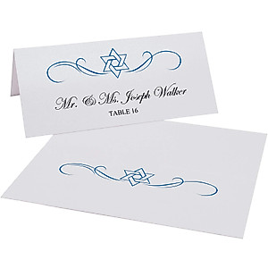 Intertwined Star of David Flourish Jewish Printable Place Cards, Royal Blue (Choose Color), Set of 150 (25 Sheets), Laser & Inkjet Printers - Wedding, Party, Dinner, and Special Events