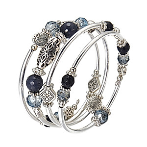 FULU AUTUMN Stackable Beaded Bracelets for Women Boho Wrap Silver Bracelet Layered Fashion Jewelry Gifts for Her(Blue)