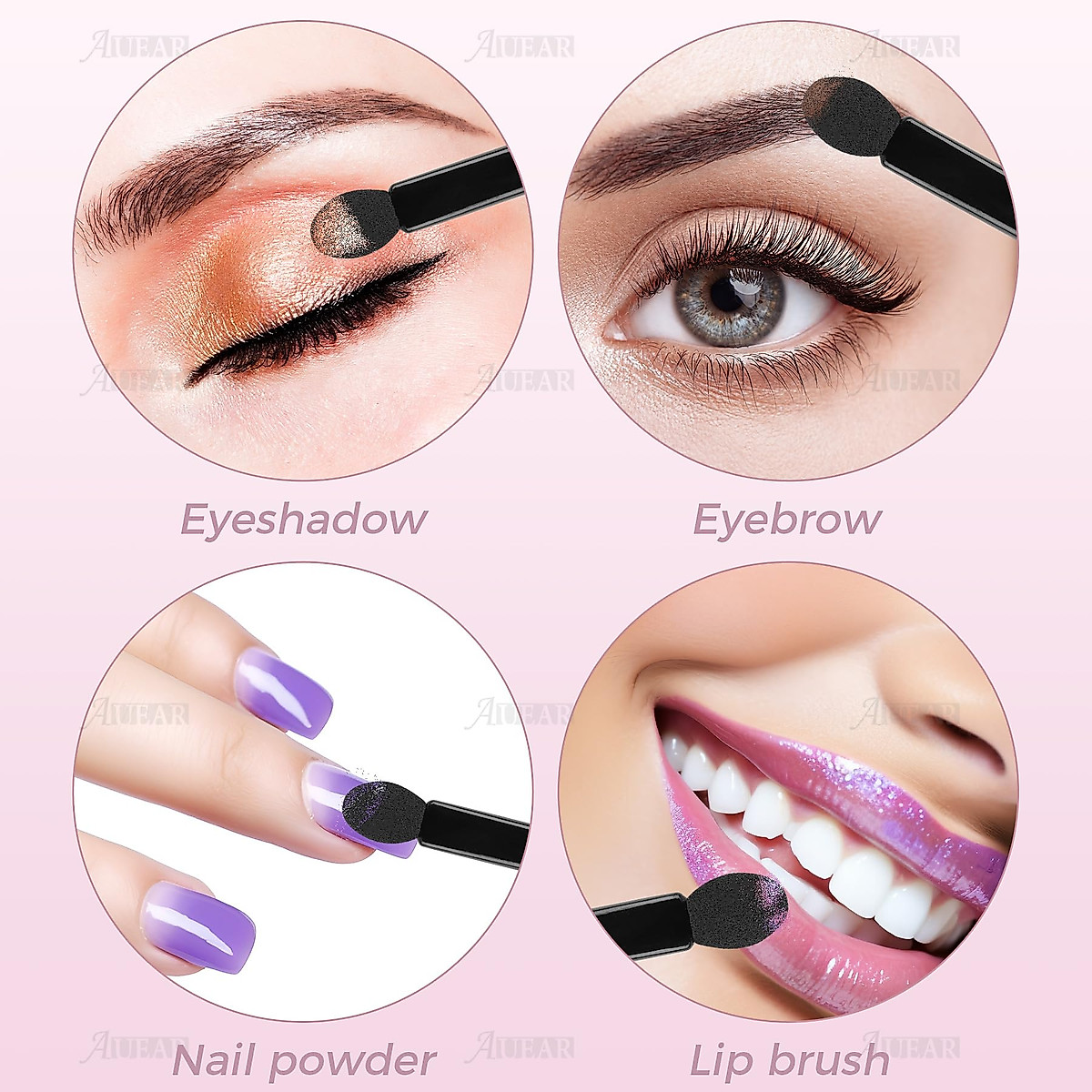 AUEAR, 50 Pack Disposable Eye Shadow Brushes Applicators Sponge Oval Tipped Dual Sides Brush Makeup Tool Black