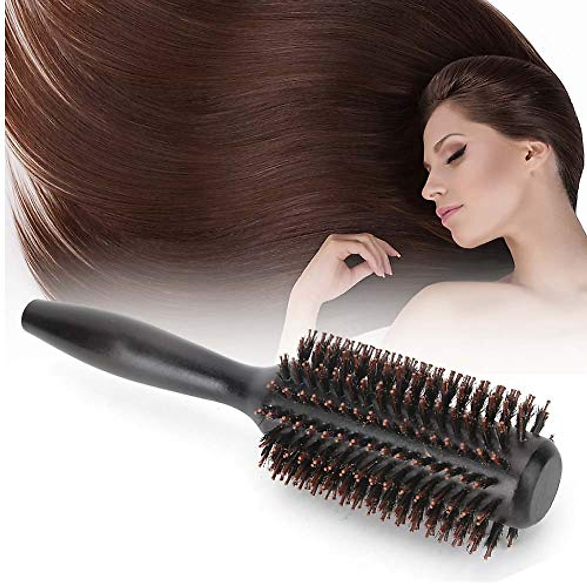 Boar Bristle Round Styling Hair Brush Solid Wood Roller Round Comb Heat Resistant Anti Static Hairdressing Comb Blow Dryer & Curling Roll Hairbrush