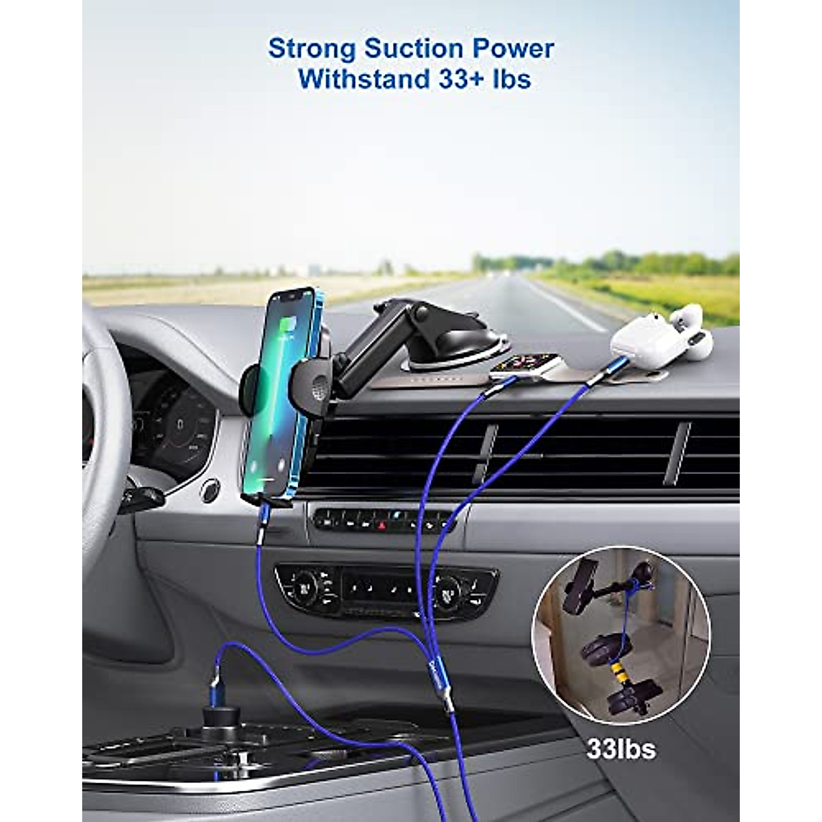 Decvamix Phone Mount for Car [Sturdiness & Flexible Arm] Hands Free Durable Car Phone Holder Mount Big Phone & Thick Case Friendly Dashboard Air Vent Windshield Compatible iPhone Samsung Galaxy Moto