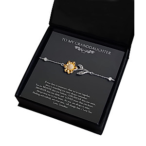 Granddaughter Bracelet From Grandma, .925 Sterling Silver Bracelet with 14k Gold Sunflower Charm Jewelry, Granddaughter Gifts From Grandma For Birthday, Valentine's Day, Graduation