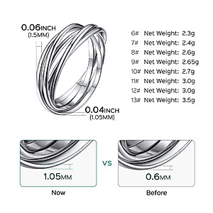 ChicSilver 925 Sterling Silver Rings for Women Men Skinny Plain Dome Multi Interlocked Rolling Stackable Eternity Rings Wedding Band Size 10