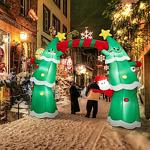 Tangkula 11 FT Lighted Christmas Inflatable Archway Decoration, Christmas Tree Arch with Santa Claus, Built-in LED Lights, Outdoor Blow-up Holiday Party Yard Lawn Xmas Decoration