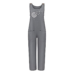 Bravetoshop Women's Button Sleeveless Overalls Strappy Pocket Jumpsuit Baggy Romper with Pockets Bib Loose Trousers (A-White,XXL)