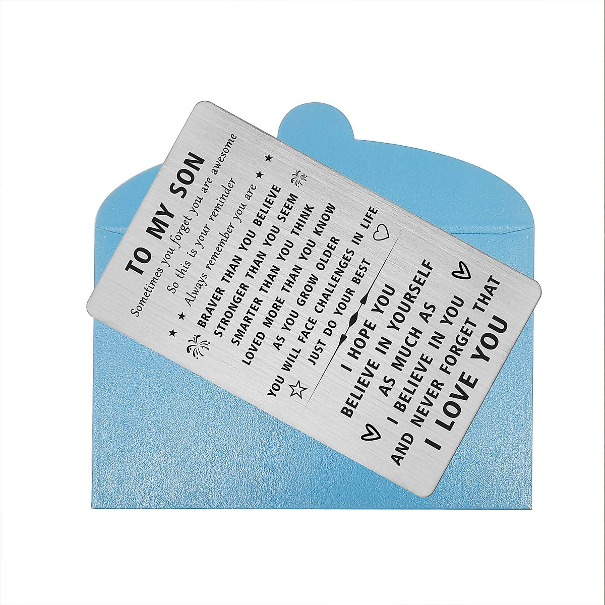 SOUSYOKYO I Love My Son Gifts, Son Christmas Engraved Wallet Card, Inspirational Birthday Gift for Son, Personalized Graduation Card for Awesome Son, Happy Fathers Day Present for Son from Mom and Dad