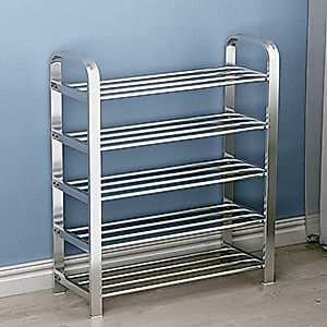 HUALEMEI 5-Tier Stainless Steel Shoe Rack,Sturdy Sustainable Shoe Organizer Storage Shelf Dormitory Bedroom Household Shoe Cabinet-A 60x25x78cm(24x10x31inch)