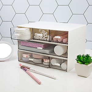 Stackeer Desk Organizer Bathroom Organization With 6 Drawers. Three tier Desk Organizer For Your Home or Office, Desk Supplies, Bathroom organization, School and Accessories (white).