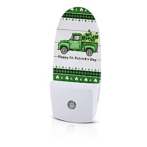 St. Patrick's Day Night Light, LED Plug in Night Light, Green Board Truck Lucky Clover Gold on Wood Night Lights with Dusk to Dawn Sensor Decorative Kids/Adults Nightlight for Bedroom Bathroom