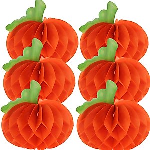 GIFTEXPRESS 6 Packs 7" Honeycomb Paper Tissue Pumpkins, Halloween Pumpkin Hanging Honeycomb, Thanksgiving Decoration Centerpieces, Honeycomb Tissue Ball, Pumpkin Lantern (6)