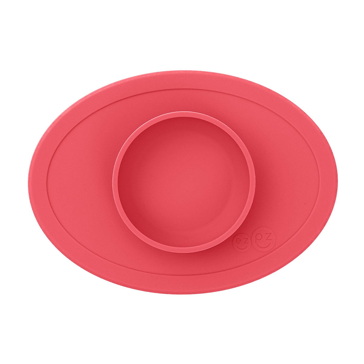 ezpz Tiny Collection Set (Coral) - 100% Silicone Cup, Spoon & Bowl with Built-in Placemat for First Foods + Baby Led Weaning + Purees - Designed by a Pediatric Feeding Specialist - 6 Months+