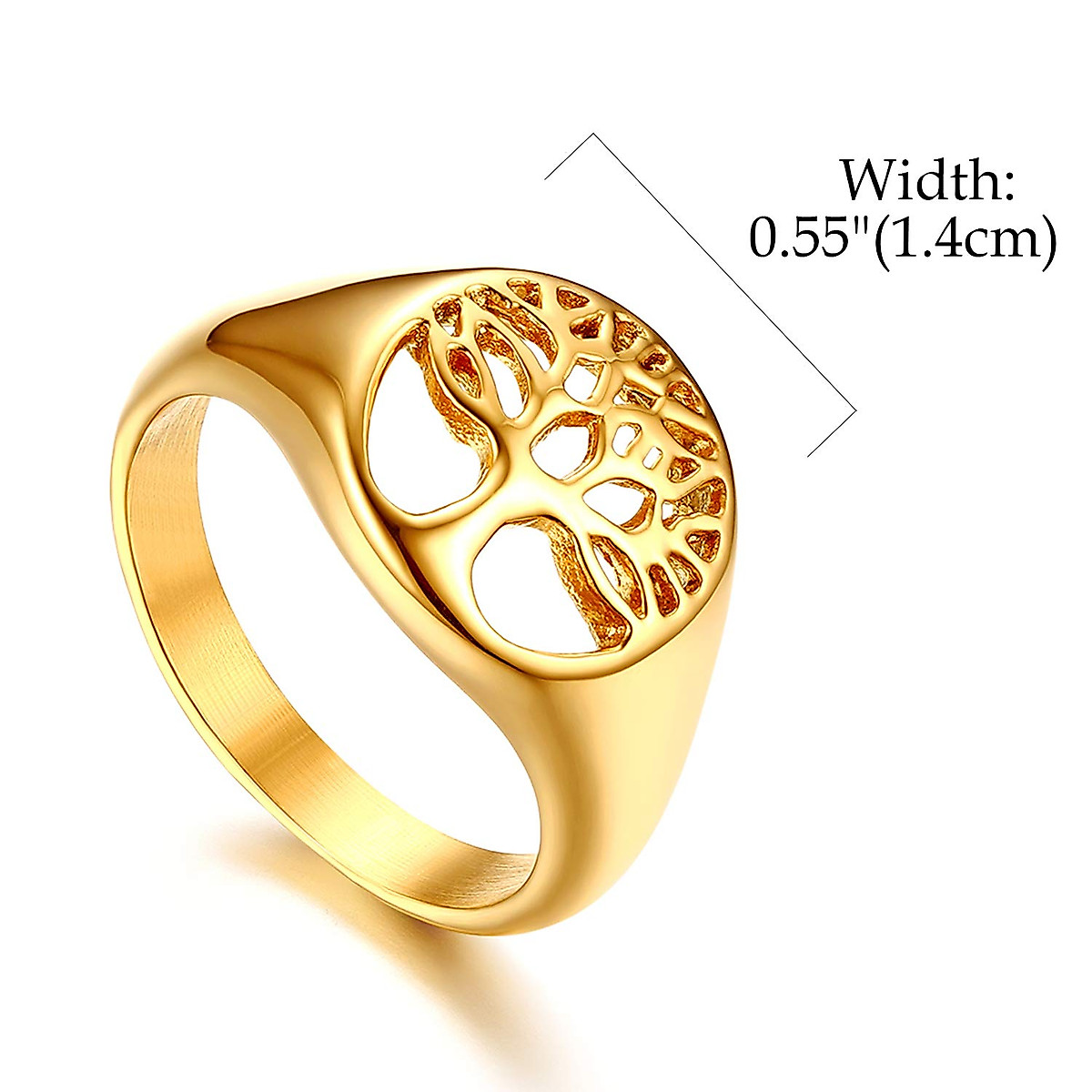 Rofusn Women Men's Hollow Tree of Life Ring, Stainless Steel Religious Vintage Life Tree Round Signet Band Rings for Wedding Band Anniversary