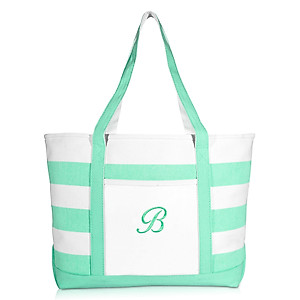 DALIX Monogram Beach Bag and Totes for Women Personalized Gifts Mint Green B
