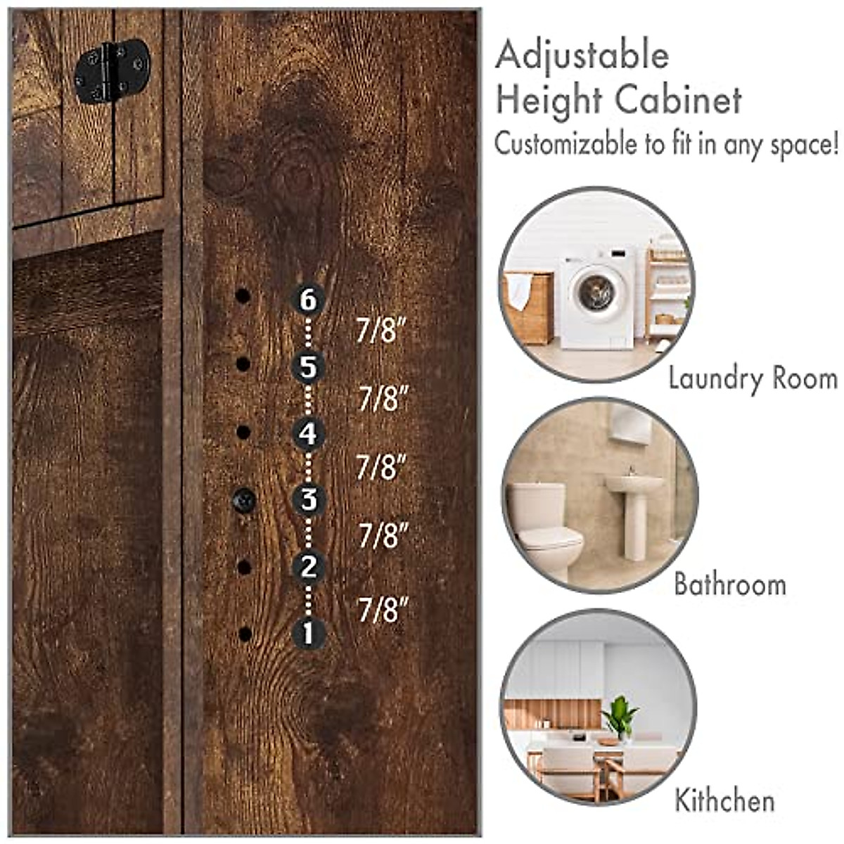 Stephan Roberts Washer or Over The Toilet Storage Cabinet w/Height Adjustable Shelf Laundry Room/Bathroom Organizer, 2-Door Freestanding Rack Space Saver, Wood