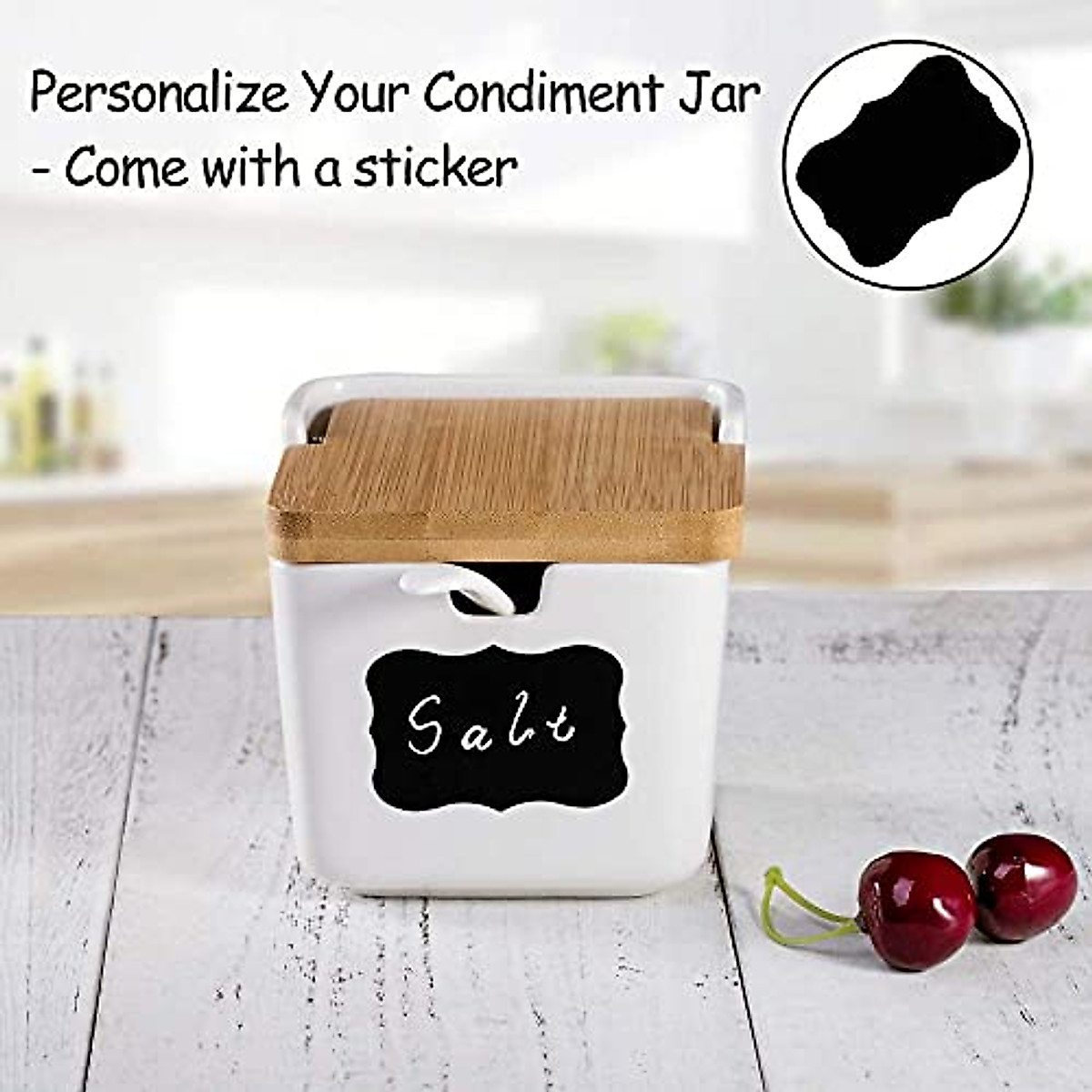 Lucky Goddness Ceramic Sugar Bowl with Bamboo Lid and Spoon,Porcelain Sugar Container for Home Kitchen,Salt Condiment for Sugar Tea Coffee Spice,White,9 Fl oz 270ML